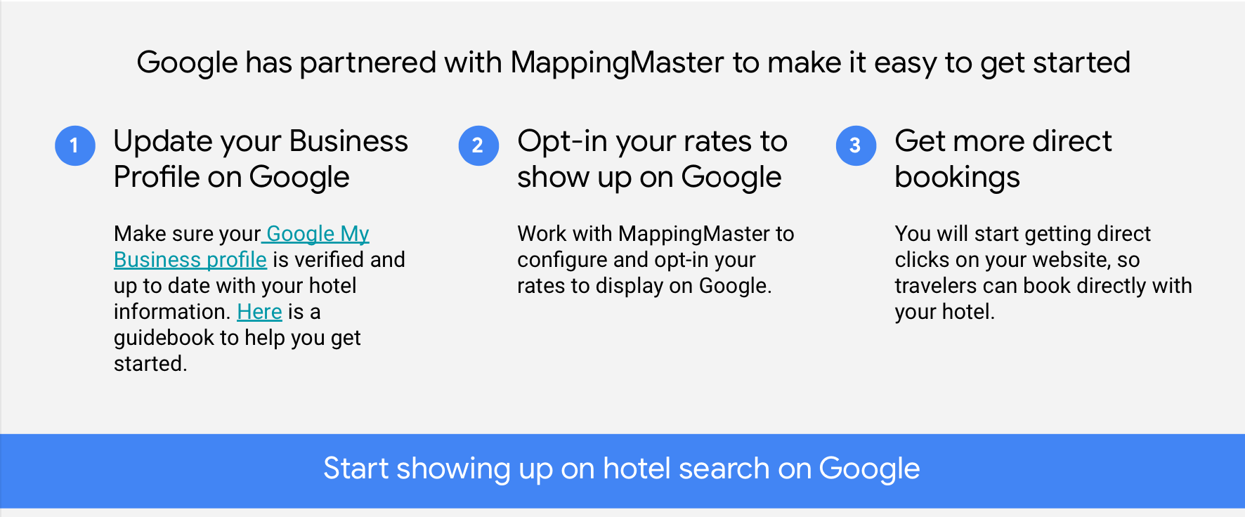 Connect with travellers using Google booking links via MappingMaster